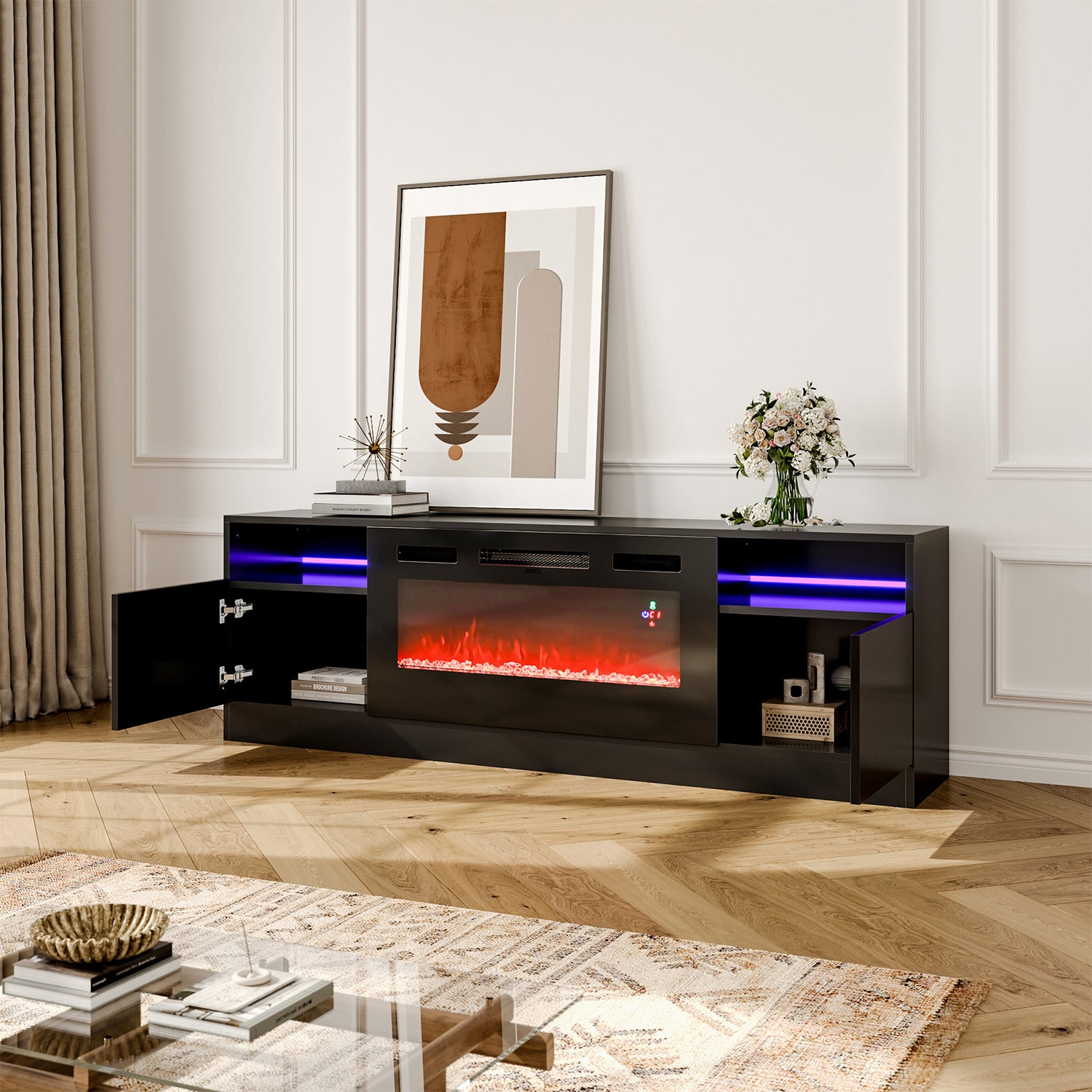 Modern Large TV Unit with Fireplace and Storage – Smallbee UK