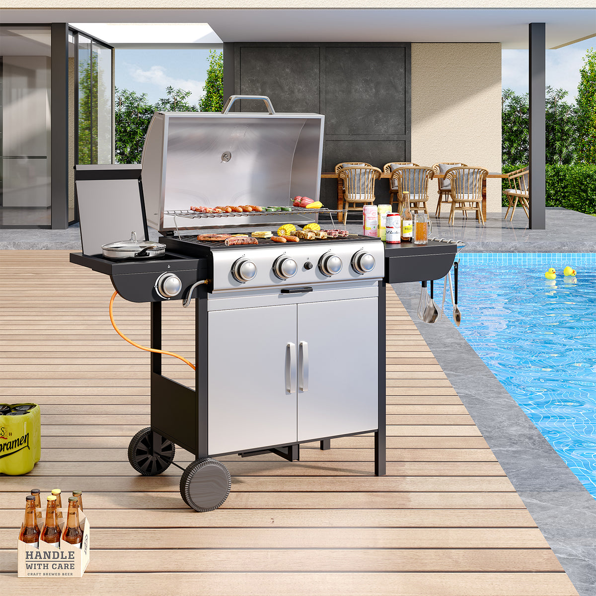 5-Burner Outdoor Gas Barbecue Grill with BBQ Seasoning Table – Smallbee UK
