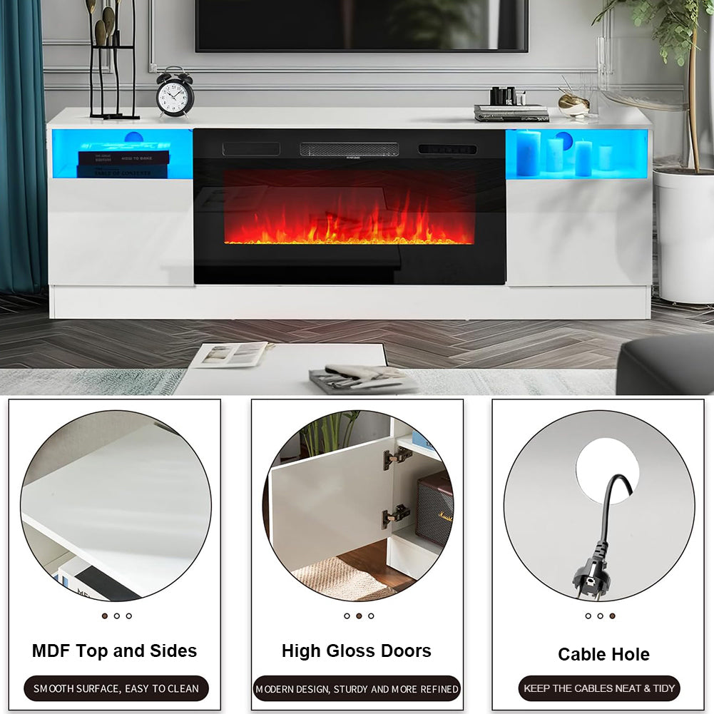 Modern Large TV Unit with Fireplace and Storage – Smallbee UK