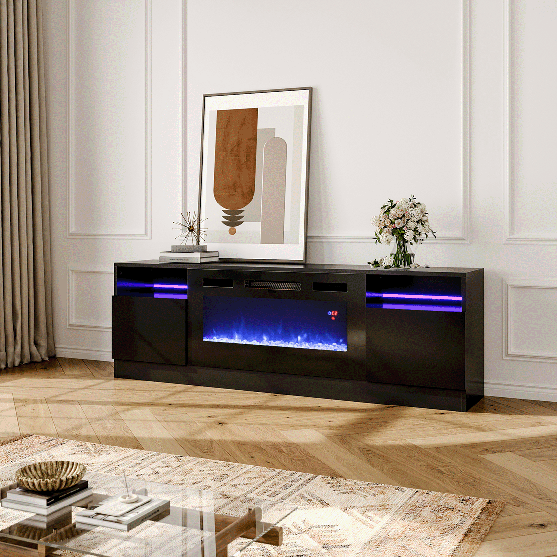 Modern Large TV Unit with Fireplace and Storage – Smallbee UK