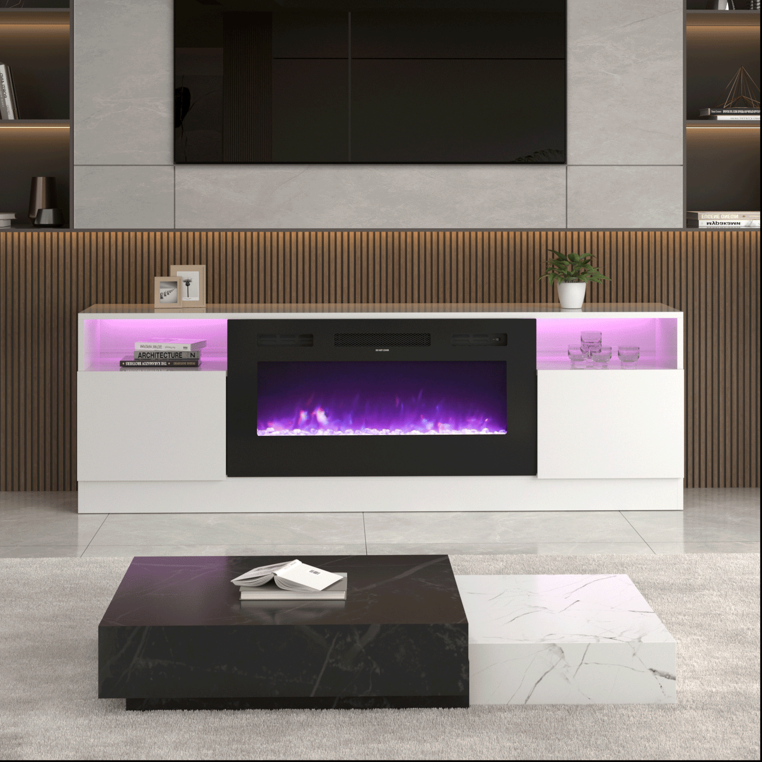 Modern Large TV Unit with Fireplace and Storage – Smallbee UK