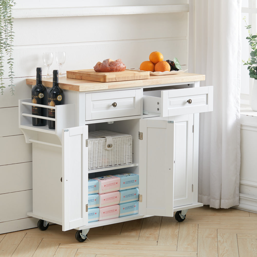 83cm Height Modern Rolling Wooden Kitchen Island Cart with Storage Cab ...