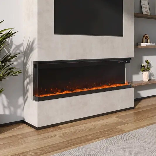 Modern 3 Sided Tempered Glass Electric Log Burner Fireplace – Smallbee UK